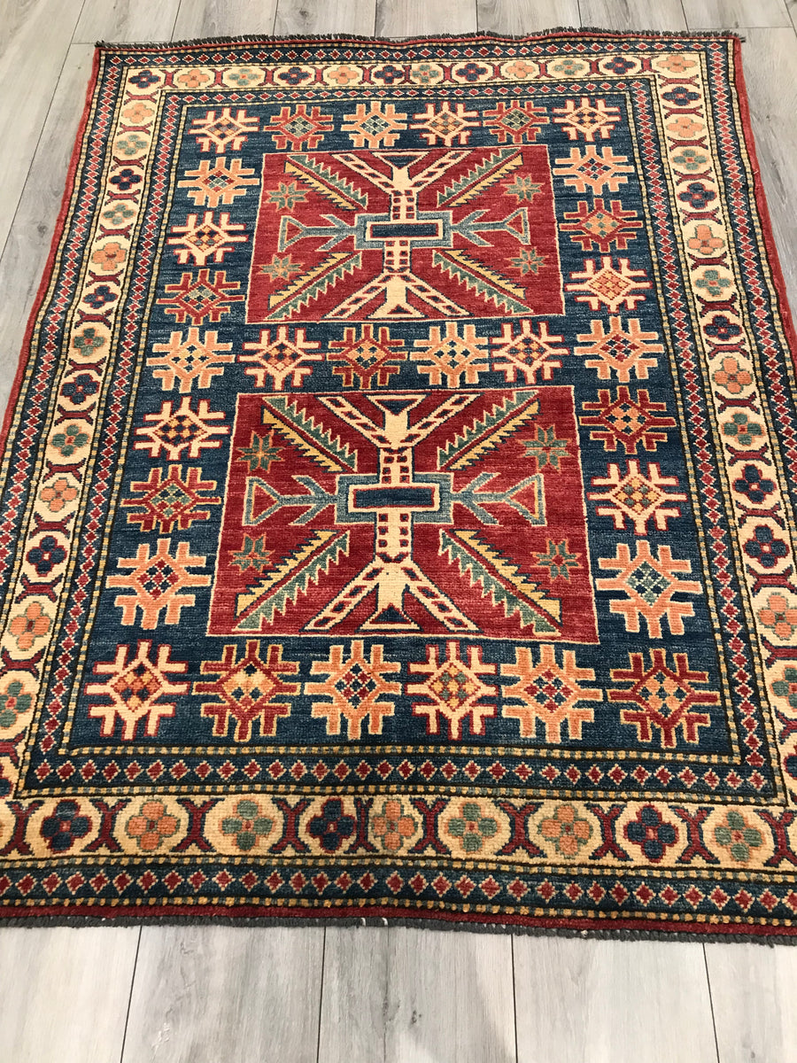 Pakistan Kazak Hand Knotted Wool 4x5 – Home Decor Fine Rugs