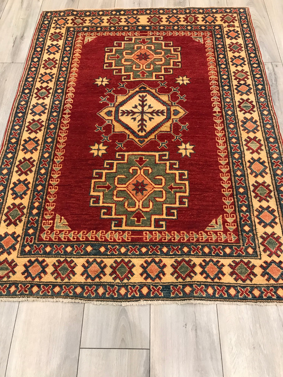 Pakistan Kazak Hand Knotted Wool 4x5 – Home Decor Fine Rugs
